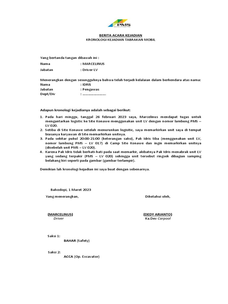 Berita Acara Kejadian - Form | PDF