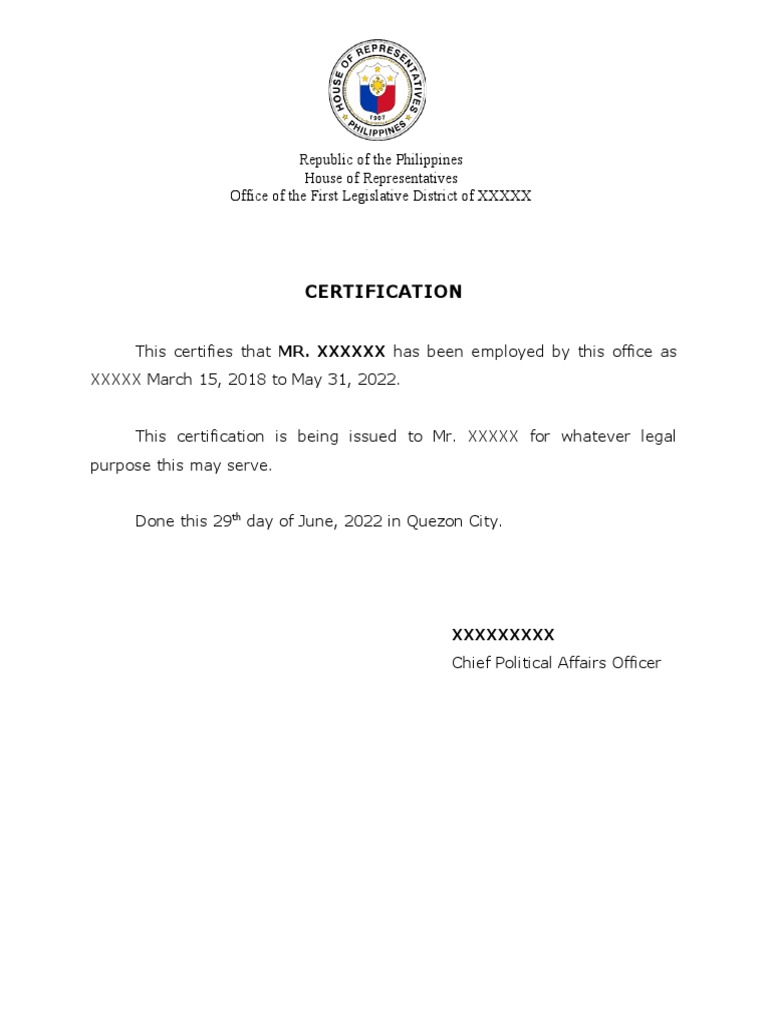 SAMPLE Certificate of Employment | PDF