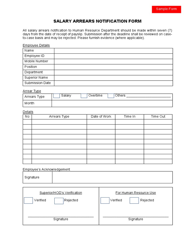 Salary Arrears Notification Form | PDF | Finance & Money Management