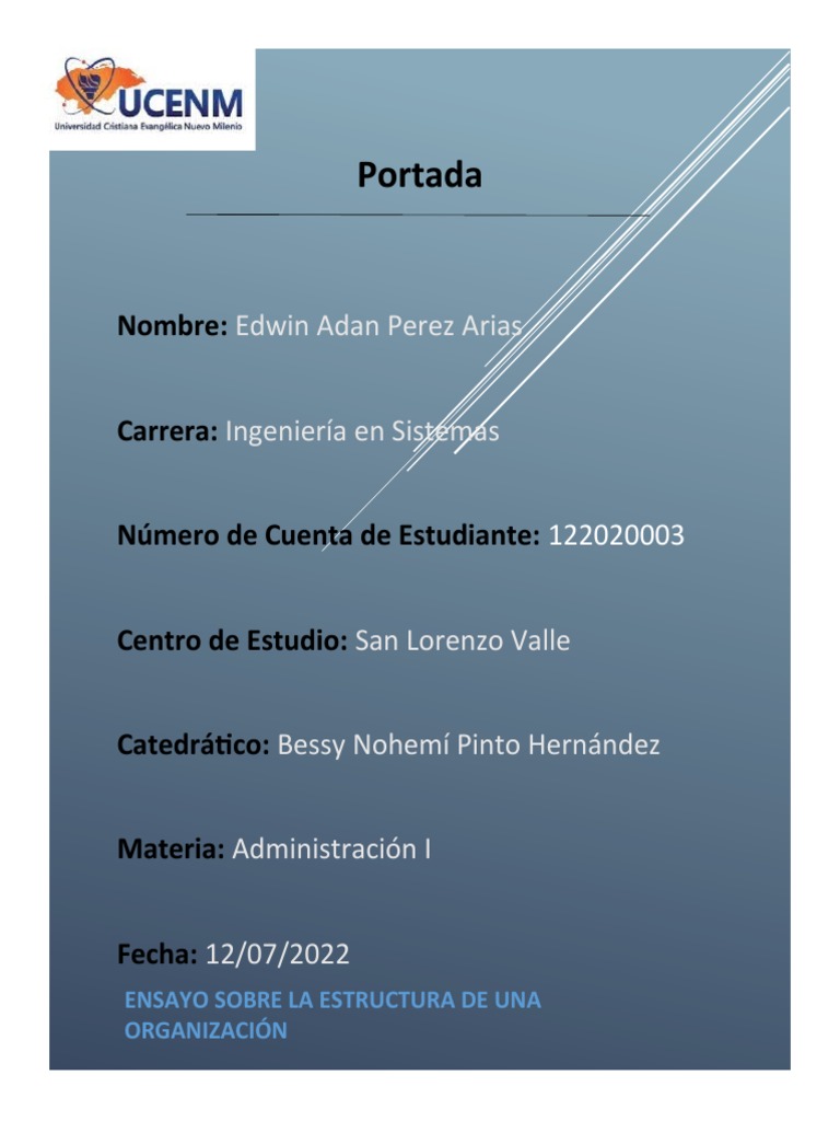 Ensayo Sobre La Estructura de Una Organización. 122020003 - Edwin Perez | PDF | Business