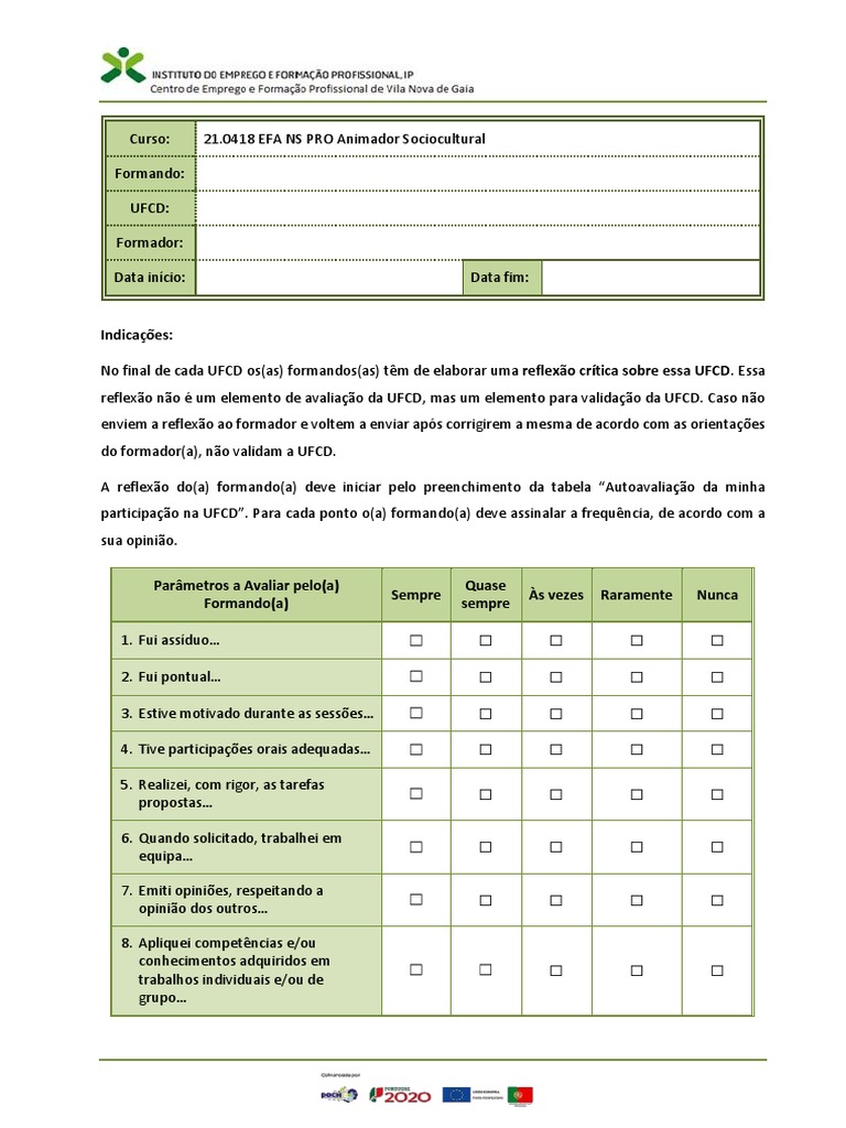 Reflexão UFCD Instruções | PDF