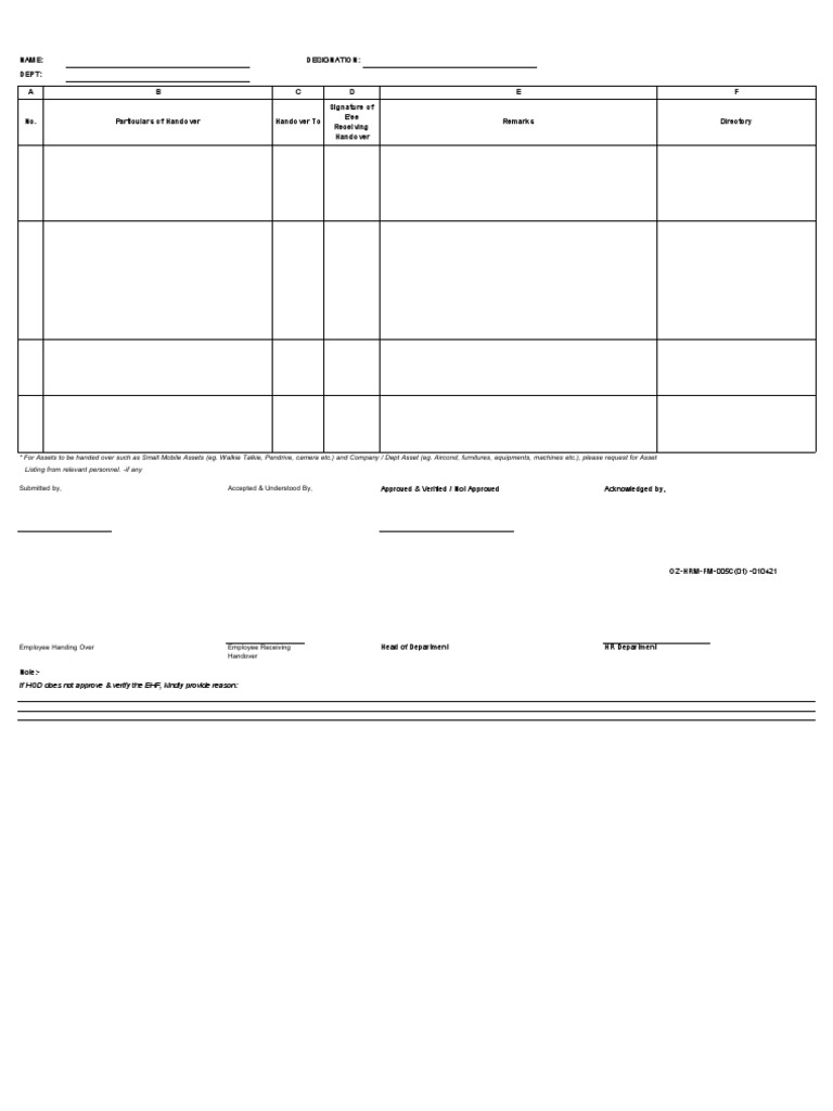 Employee Handover Document Template | PDF