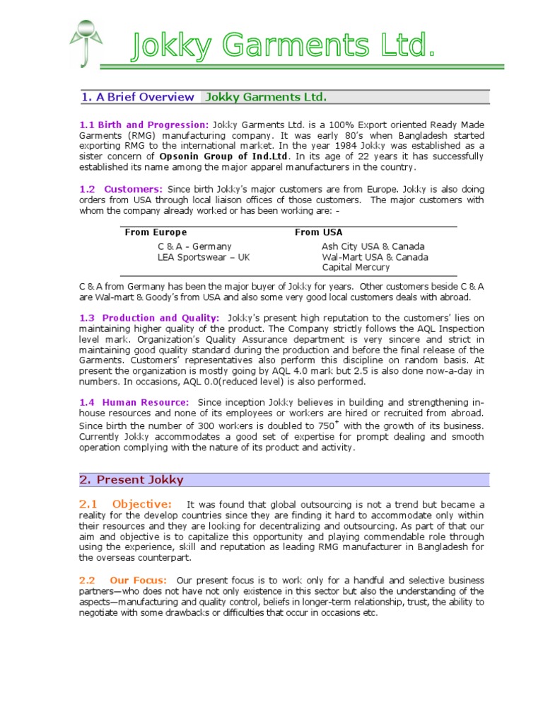 A Brief Overview: Jokky Garments LTD | PDF | Sewing | Clothing