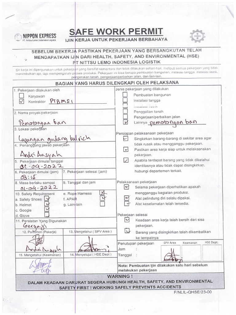 Work Permit Bridgestone Vendor 01042022 | PDF