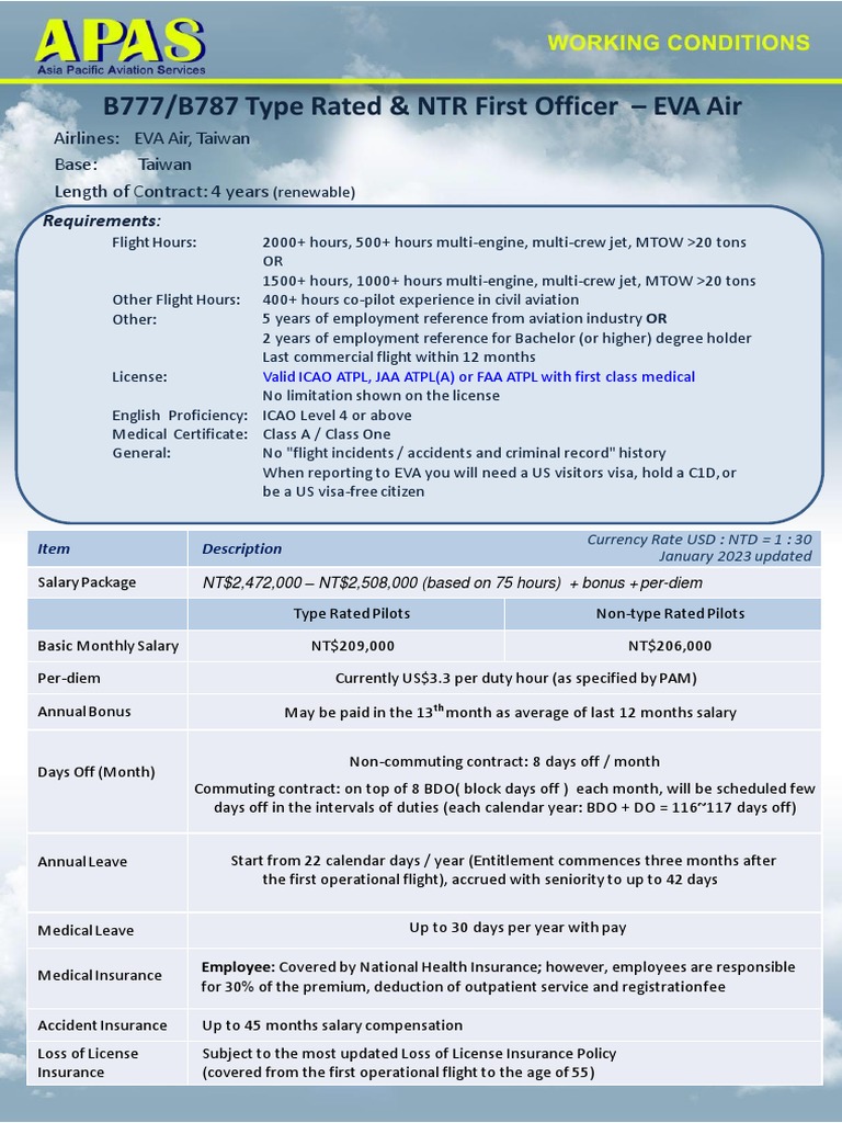 APAS Working Condition - EVA Air B787 FO (JAN 2023 Updated) | PDF ...
