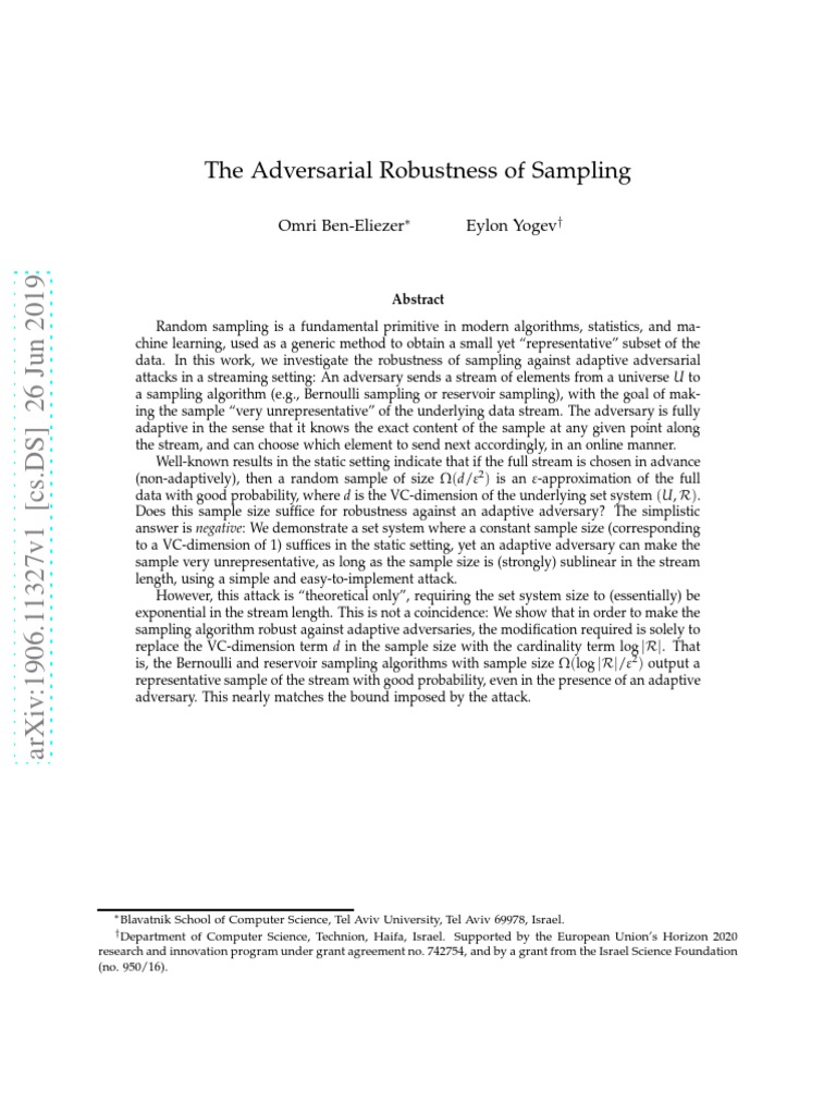 The Adversarial Robustness of Sampling | PDF | Machine Learning | Quantile The Adversarial Robustness of Sampling | PDF | Machine Learning | Quantile