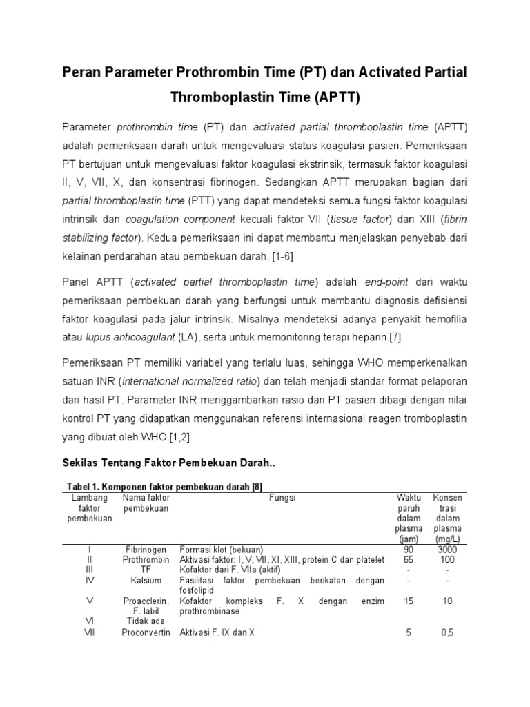 Peran Parameter PTT Dan APTT Final - Revisi Dr. Ardi SPPK | PDF