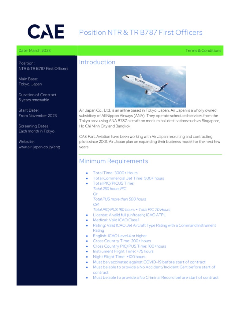 Air Japan - B787 First Officer Terms and Conditions 2023 | Download Free PDF | Insurance | Per Diem