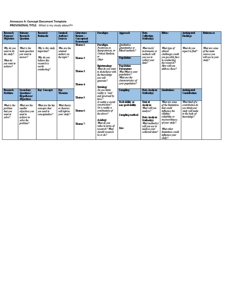 Research Concept Document Template | PDF | Academic Discipline ...
