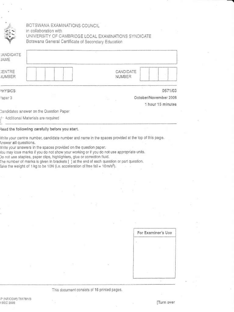 Bgcse Physics Paper 3 2008 | PDF | Temperature | Radioactive Decay