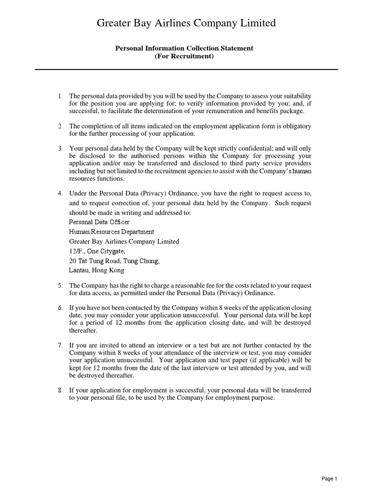 Greater Bay Airlines Pilot Application Form | PDF | Aviation