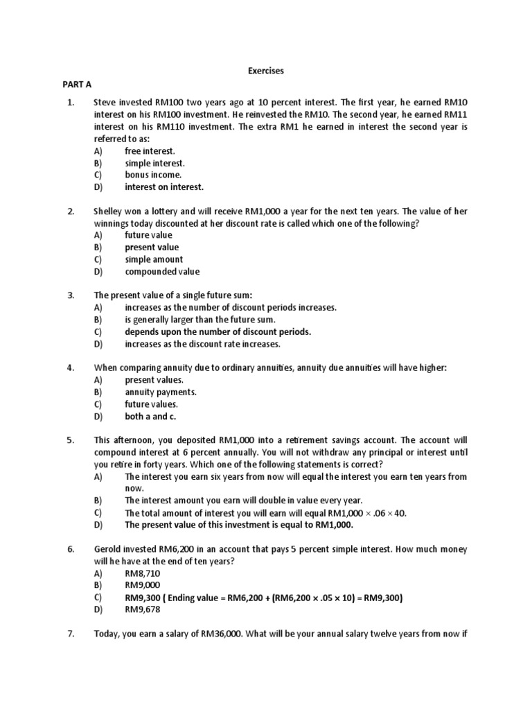 Exercises On Topic 1 (Answers) | PDF | Present Value | Interest