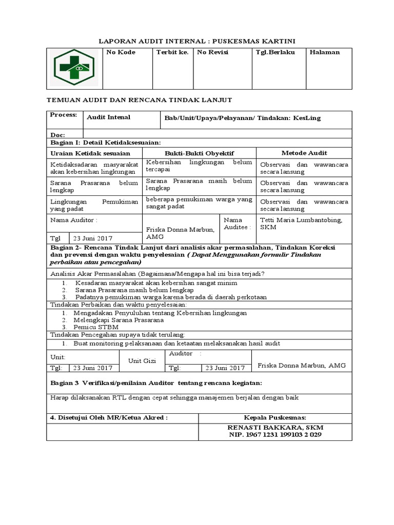 Laporan Audit Internal Kesling | PDF