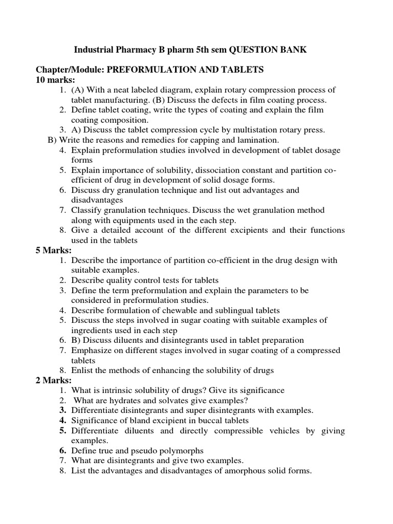 Pharmacy Exam Prep: 5th Sem Guide | PDF | Tablet (Pharmacy) | Aerosol