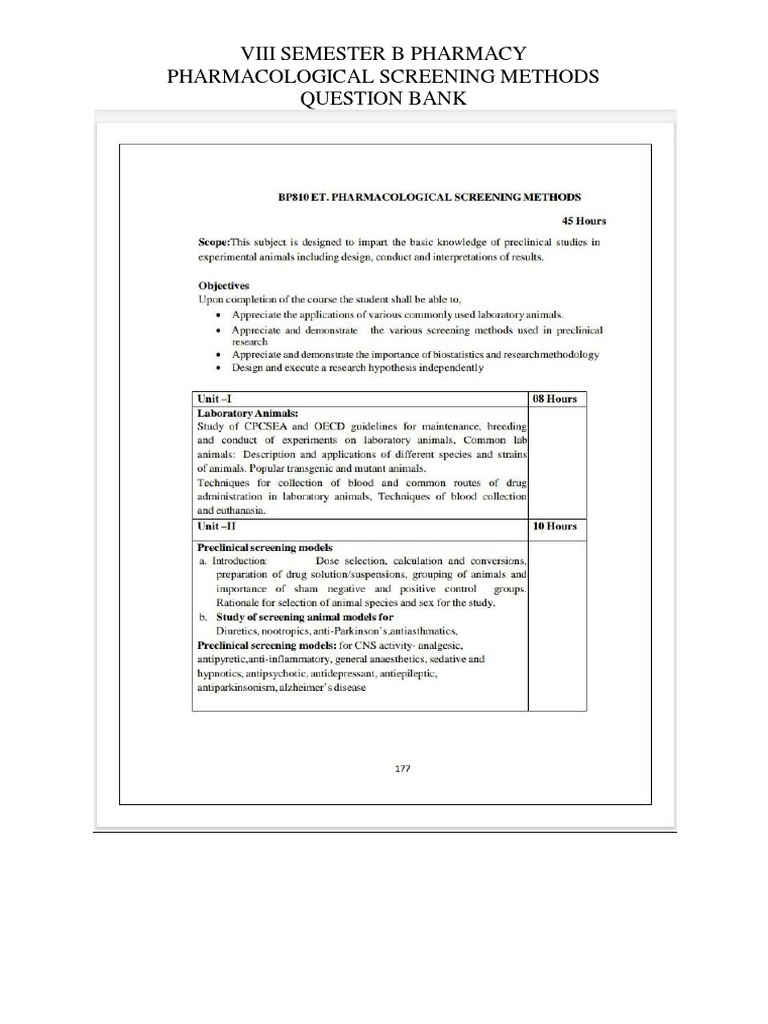 PHARMACOLOGICAL SCREENING METHODS-QB | PDF | Pharmacovigilance ...