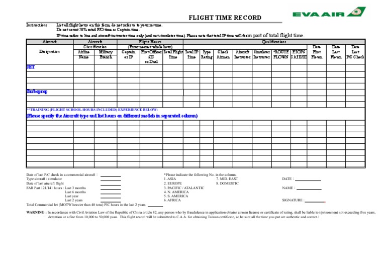 Flight Time Record Submission Form | PDF | Flight Instructor | Aviation