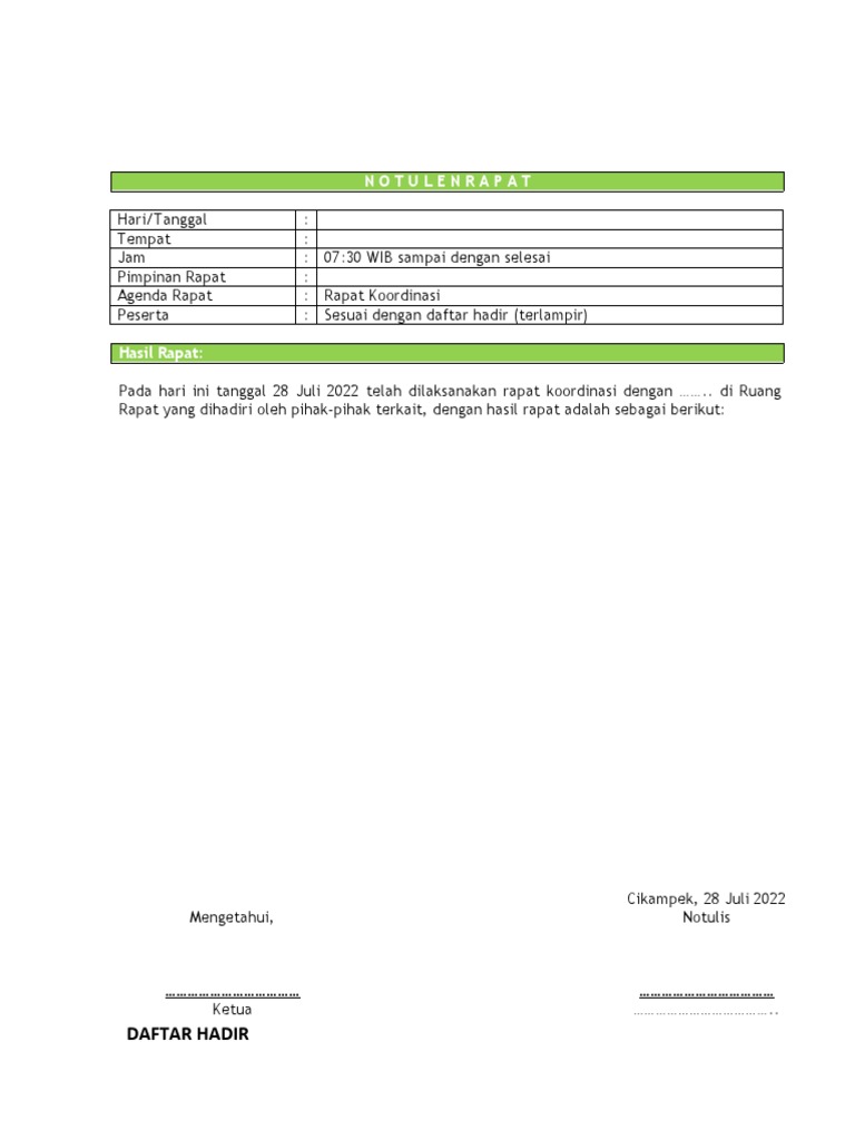 Draft Notulen Rapat | PDF