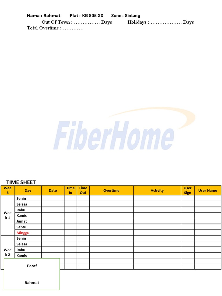 Absensi Driver TIMESHEET_FIBERHOME | PDF
