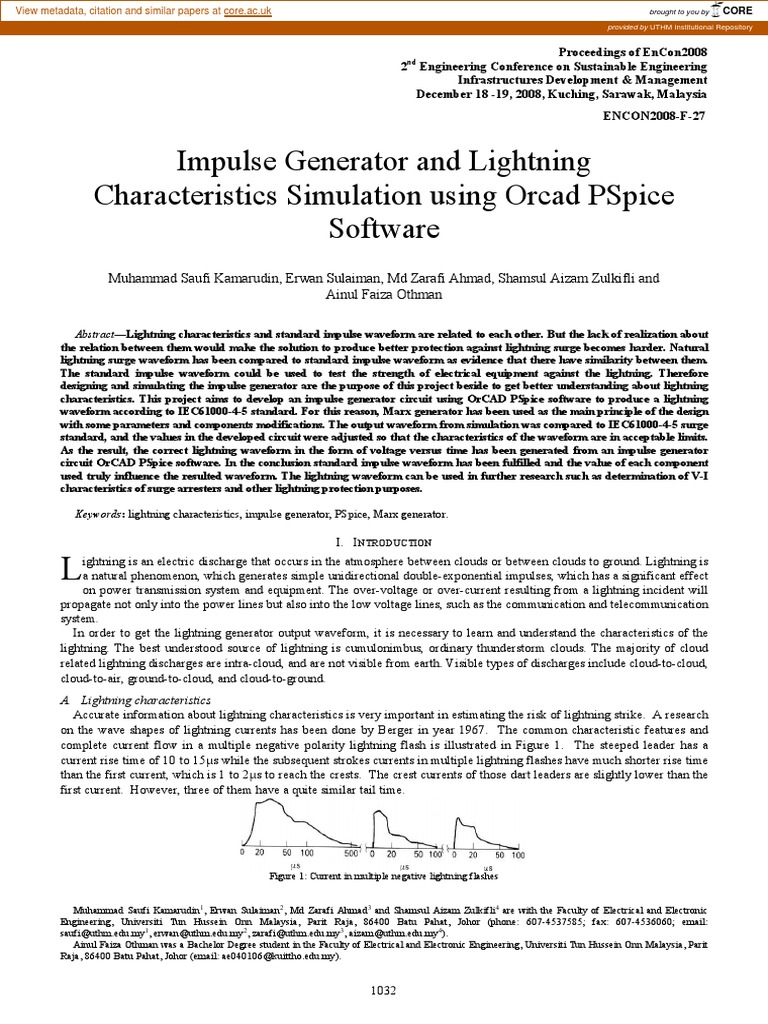 Impulse Generator & Lightning Characteristics Simulation Using PSpice | PDF | Capacitor ...