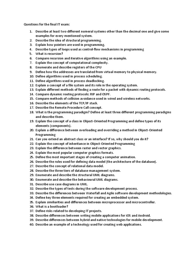 It Questions Final Exam English 2021 Pdf Object Oriented Programming Computer Programming