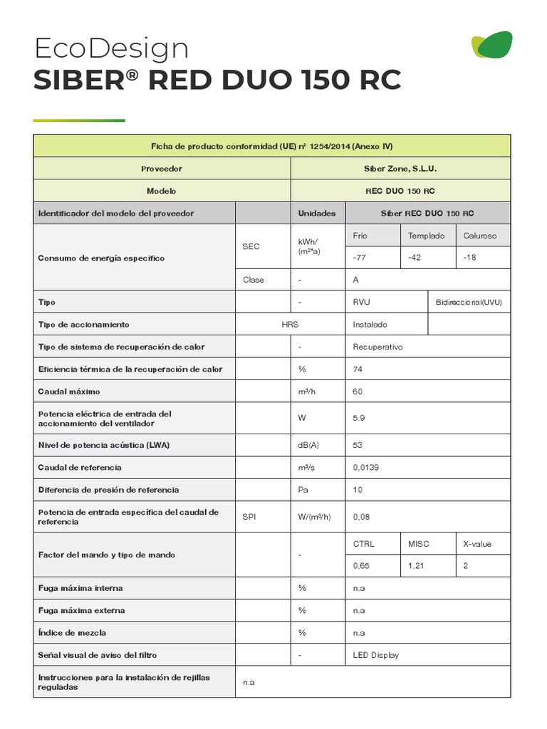 Ecodesign Siber Rec Duo 150 Remote Control | PDF | Naturaleza | Poder (Física)