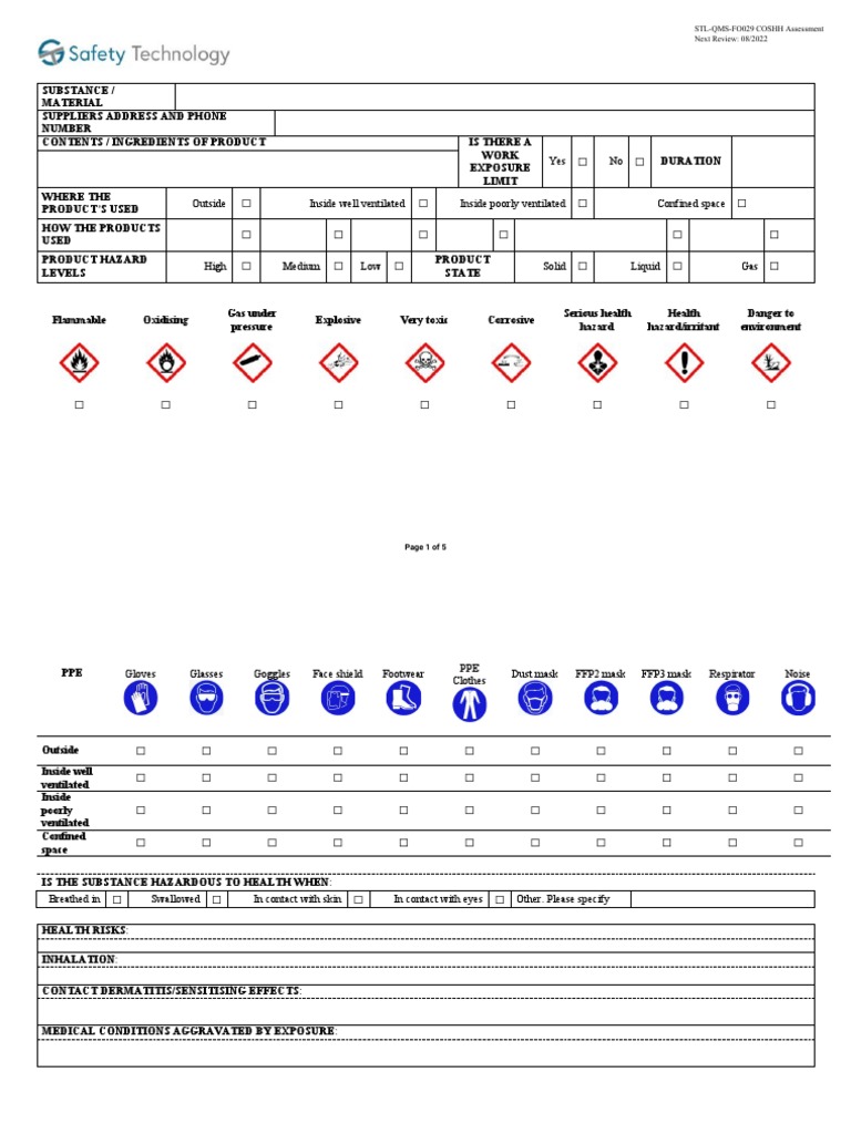 COSHH Assessment | PDF | Personal Protective Equipment | Hazards