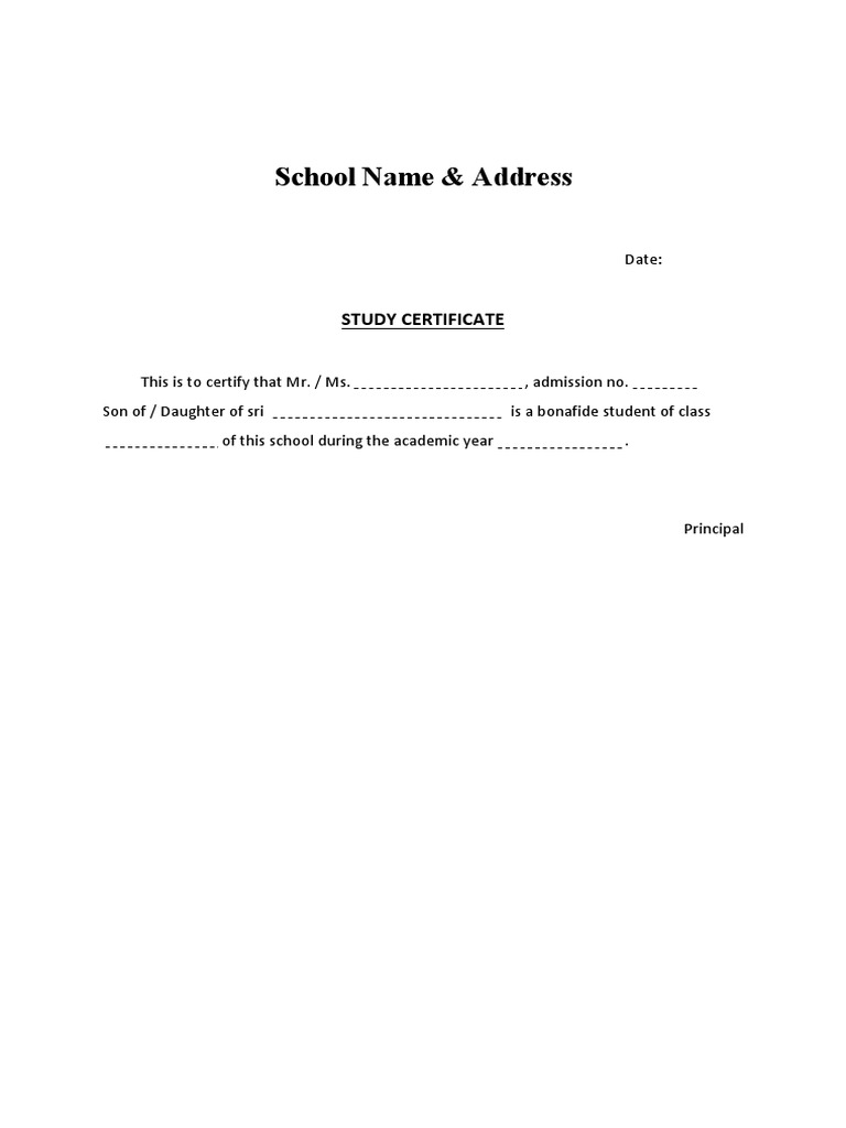 School Study Certificate Format 2 | PDF