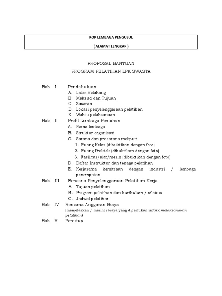 Format Proposal Bantuan Program LPKS | PDF