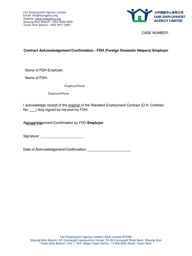 FDH Contract Acknowledgement Form | PDF | Business | Finance & Money ...
