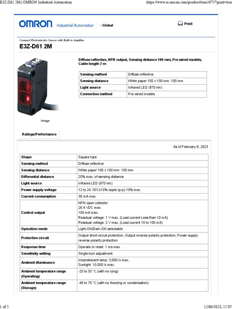 E3Z-D61 2M OMRON Industrial Automation | PDF | Power Supply | Bipolar Junction Transistor