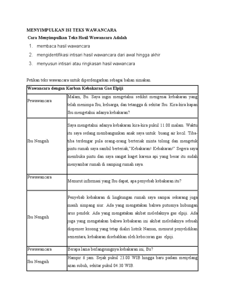Menyimpulkan Isi Teks Wawancara | PDF