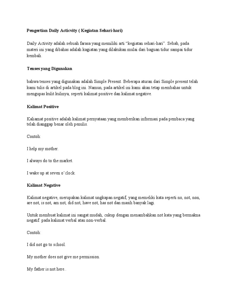 Pengertian dan Contoh Daily Activity | PDF | Seni & Disiplin Bahasa