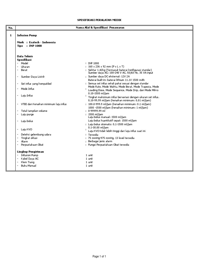 Spesifikasi INP 1000 | PDF