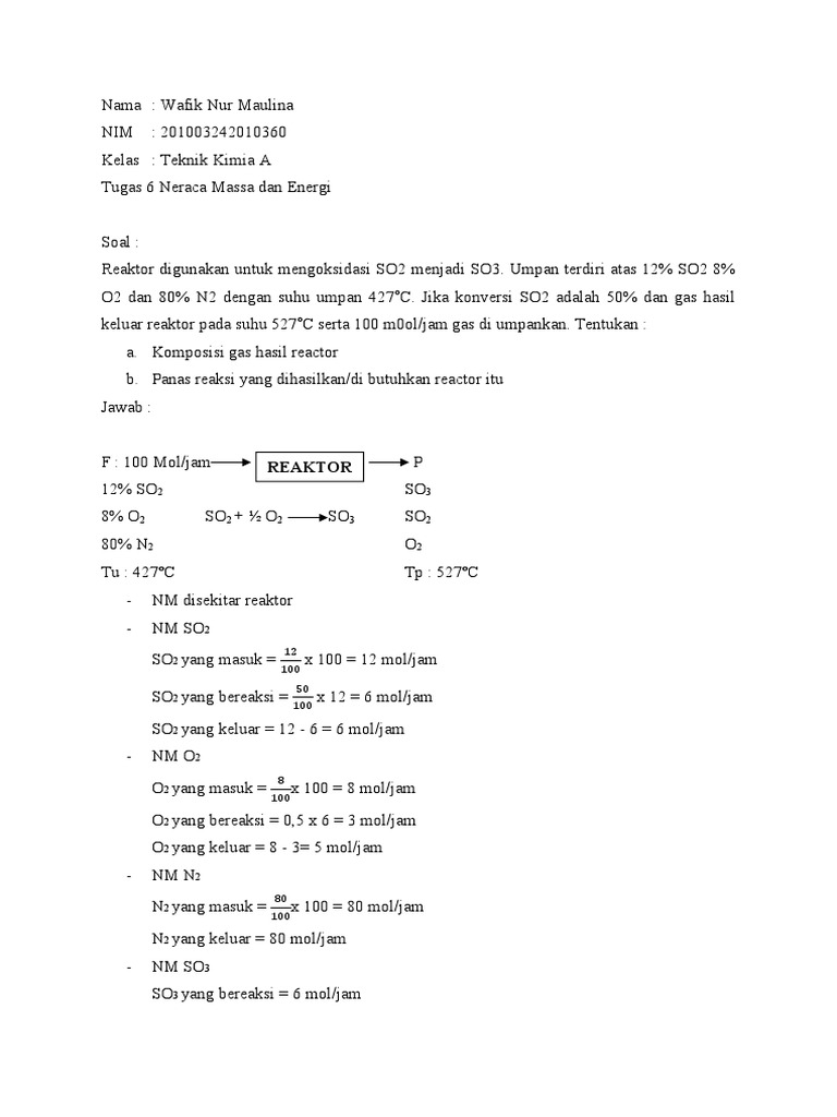 Tugas 6 Neraca Massa Dan Energi Wafik Nur Maulina | PDF | Sains & Matematika | Teknologi & Rekayasa
