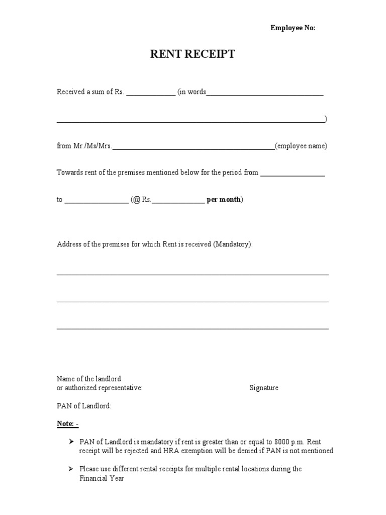 Annexure 1_TEMPLATE_RENT RECEIPT | PDF