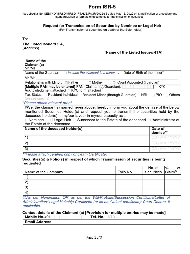 Form ISR 5 | Download Free PDF | Securities (Finance) | Justice