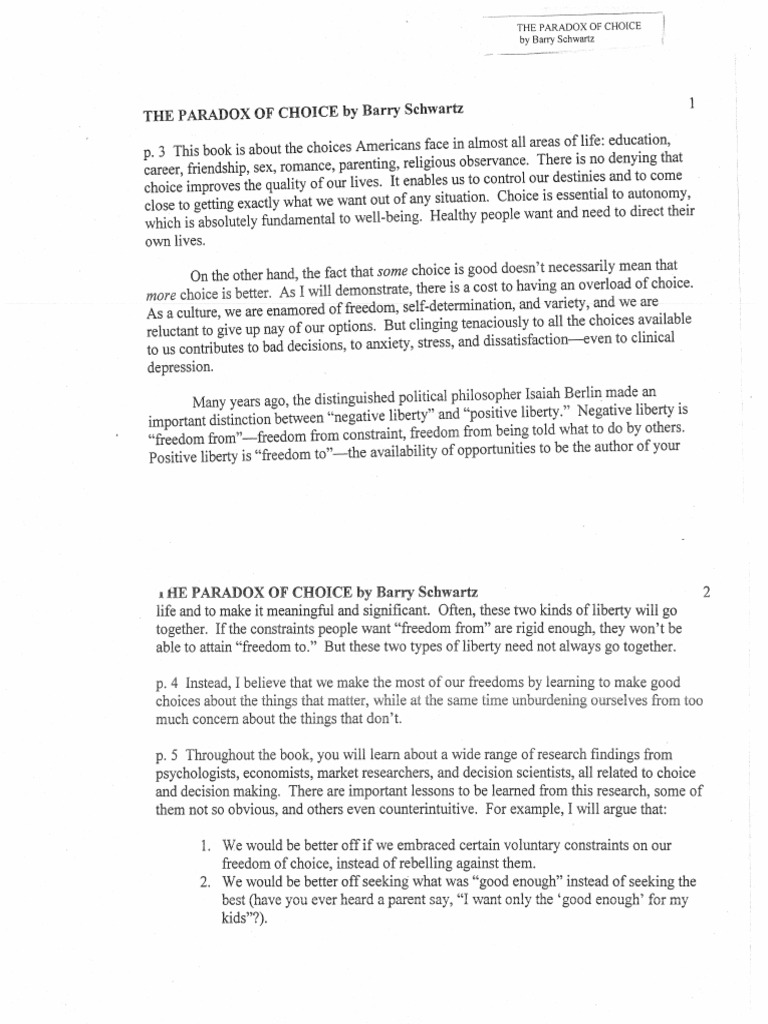 The Paradox of Choice by Barry Schwartz | PDF