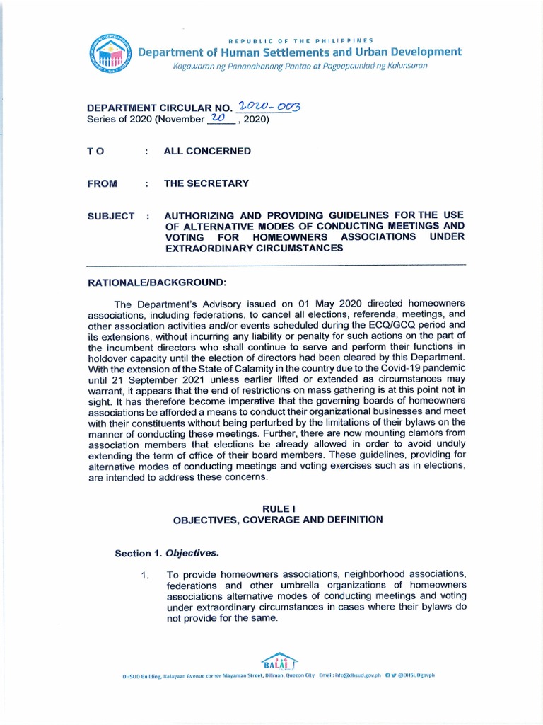 DHSUD - Homeowners Election | PDF