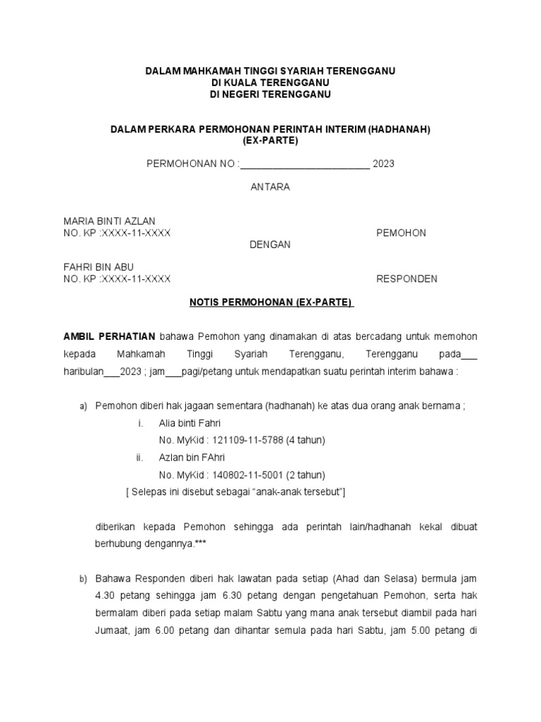 Permohonan Perintah Interim Hadhanah | PDF