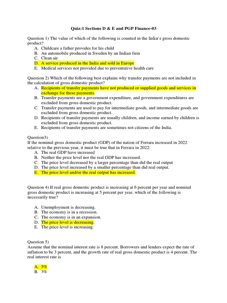 Answer Key | Download Free PDF | Gross Domestic Product | Unemployment