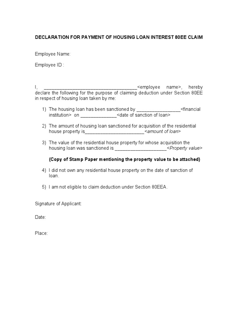 Annexure 7 - Declaration For Housing Loan Interest - 80EE | PDF