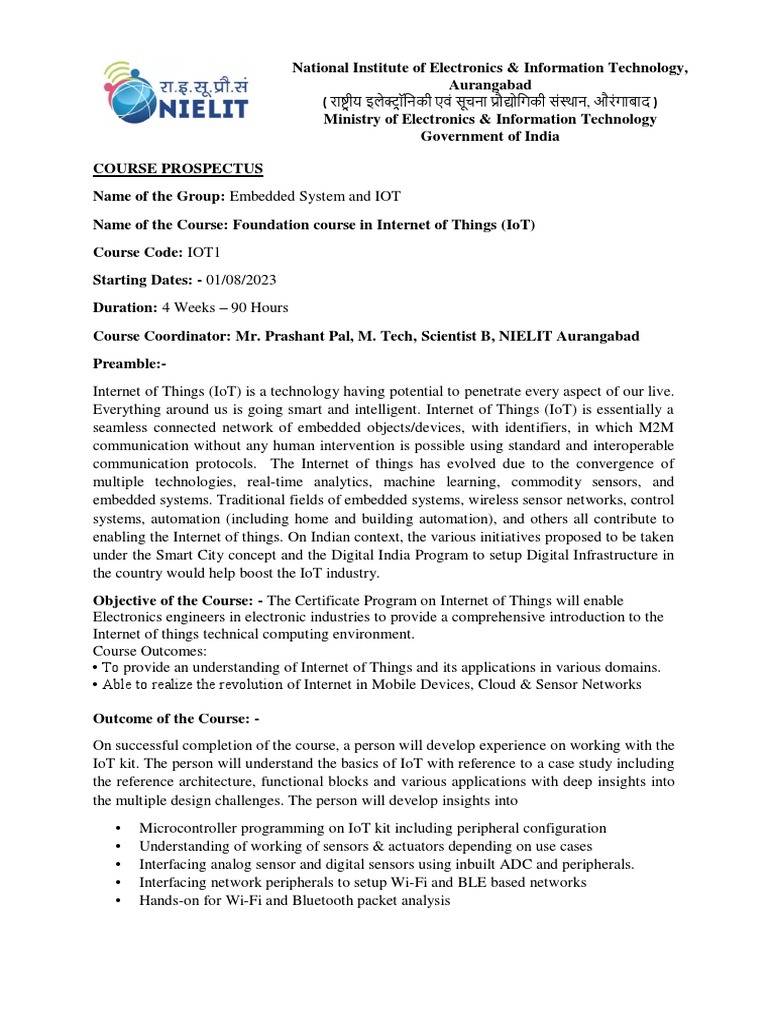 Foundation Course in Internet of Things (IoT) | PDF | Internet Of ...