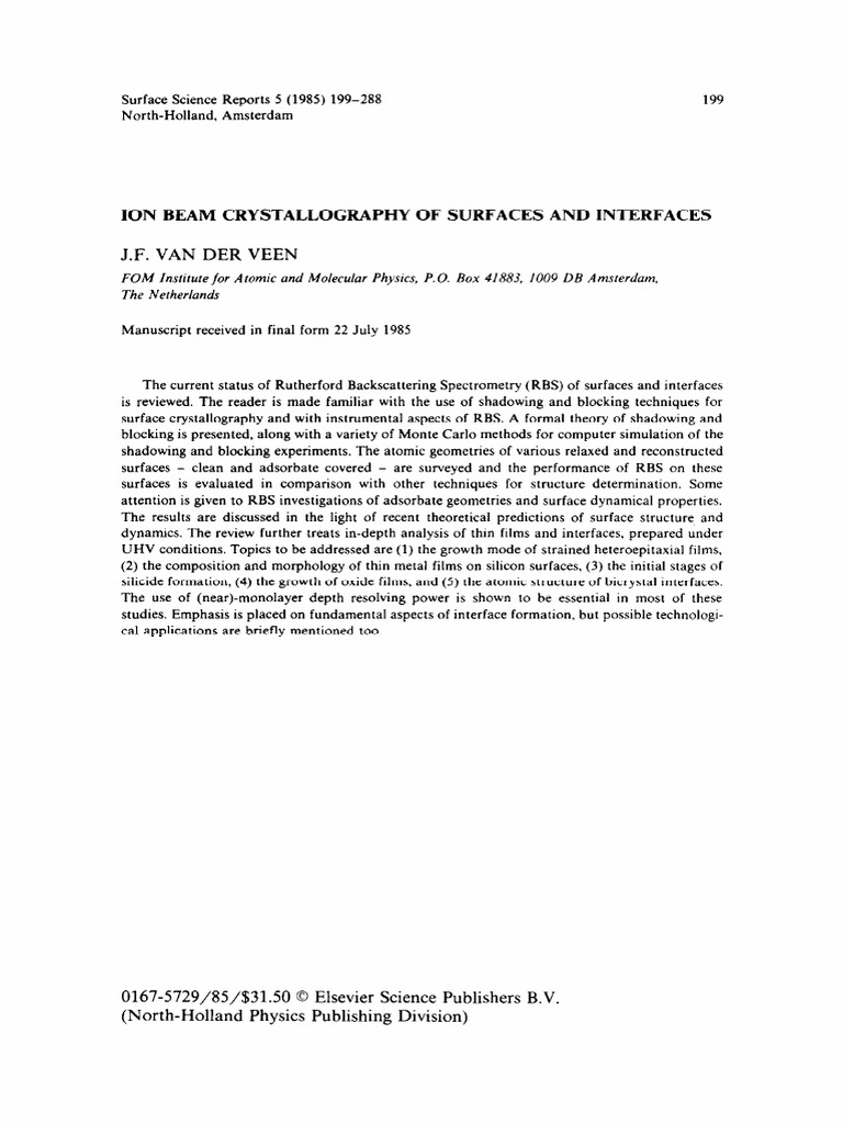 Ion Beam Crystallography of Surfaces and Interfaces | PDF | Cross Section (Physics) | Atoms