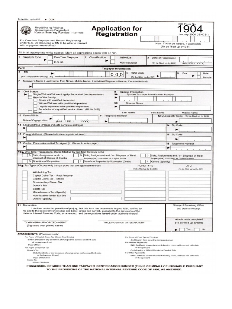 Bir Form 1904 | PDF