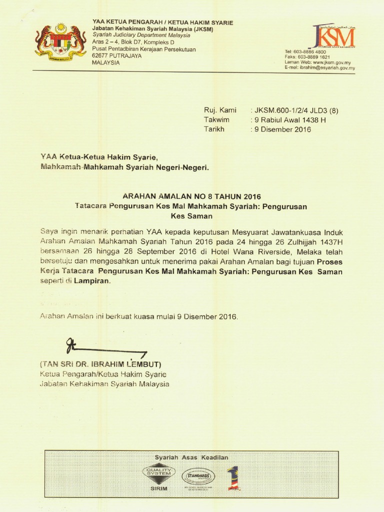 ARAHAN AMALAN NO. 8 Tahun 2016 | PDF