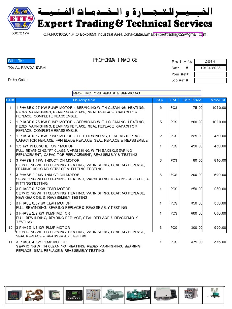 Proforma Invoice: Bill To | PDF | Equipment | Manufactured Goods