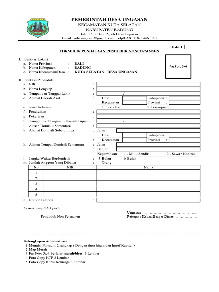 Form Penduduk Non Permanen Fix | PDF