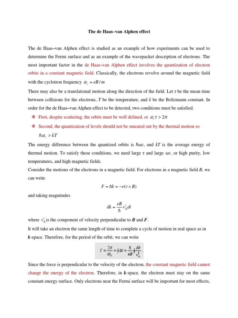 De Haas-Van Alphen Effect | PDF | Electron | Magnetic Field