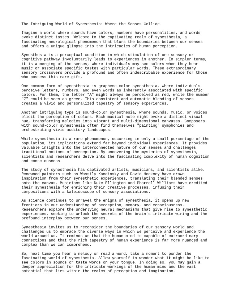 Synesthesia | PDF | Perception | Senses