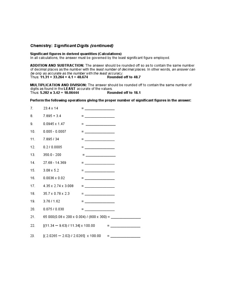 Chemistry: Significant Digits (Continued) : Be Only As Accurate As The ...